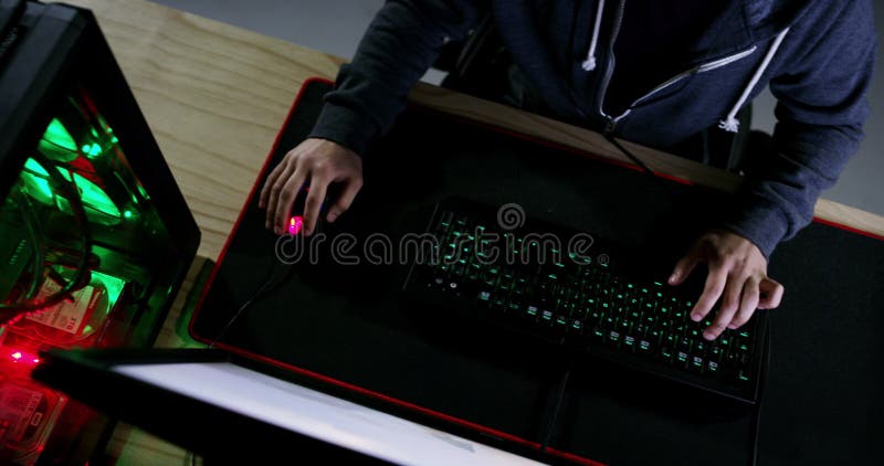 Computer, Night Gamer and Man Typing, Playing or Control Online ...