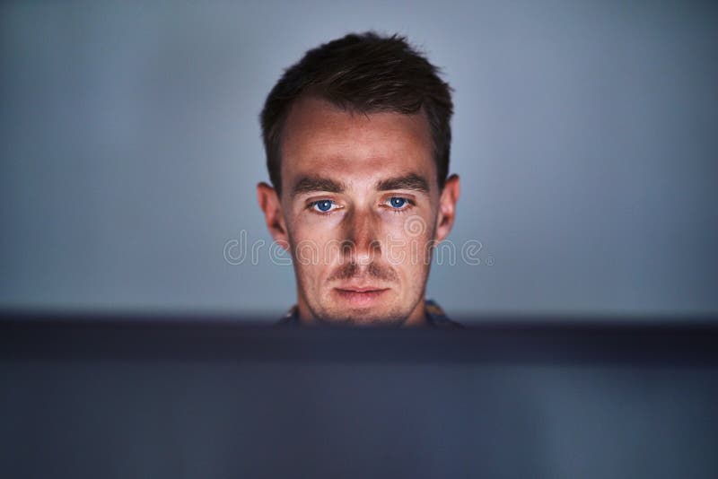 Computer, Night and Programming with Man in Web Development Office for ...