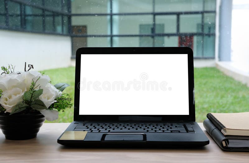 Computer Notebook Flower on Office Workplace Desk. Business Work Stock ...