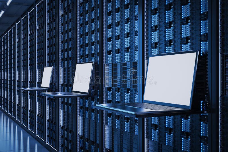 Computer Notebook in Server Room Stock Illustration - Illustration of ...