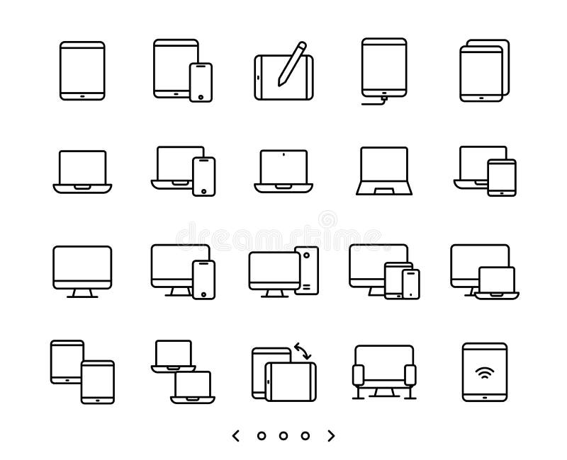Computer, Notebook, Tablet and Smartphone Device Line Icon Set Stock ...