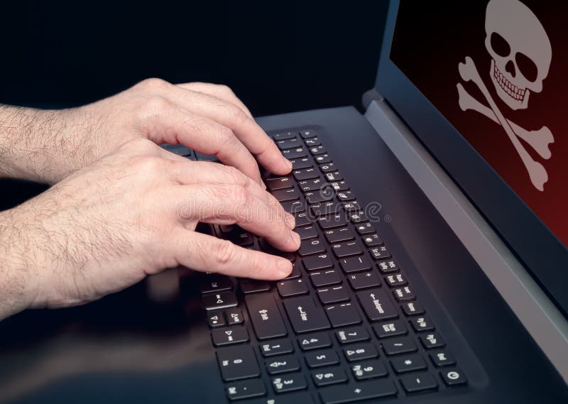 Notebook Screen with Hacker Danger Symbol Stock Image - Image of file ...