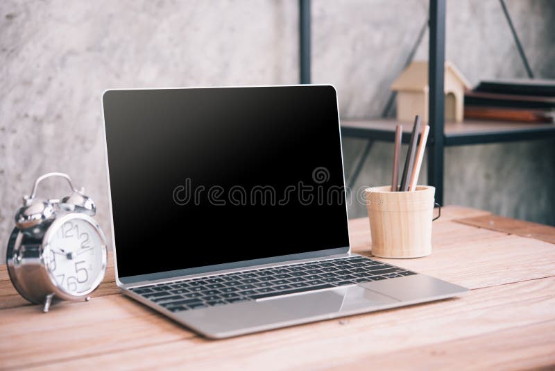 Computer Notebook on Wood Table,work from Home Concept Stock Image ...
