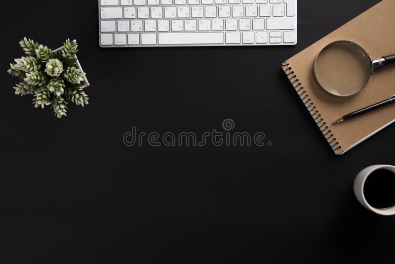 Computer with Notepad and Coffee on Office Table Stock Photo - Image of ...