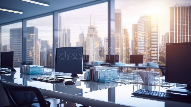 Computer Office Background Blurred Stock Illustration - Illustration of ...