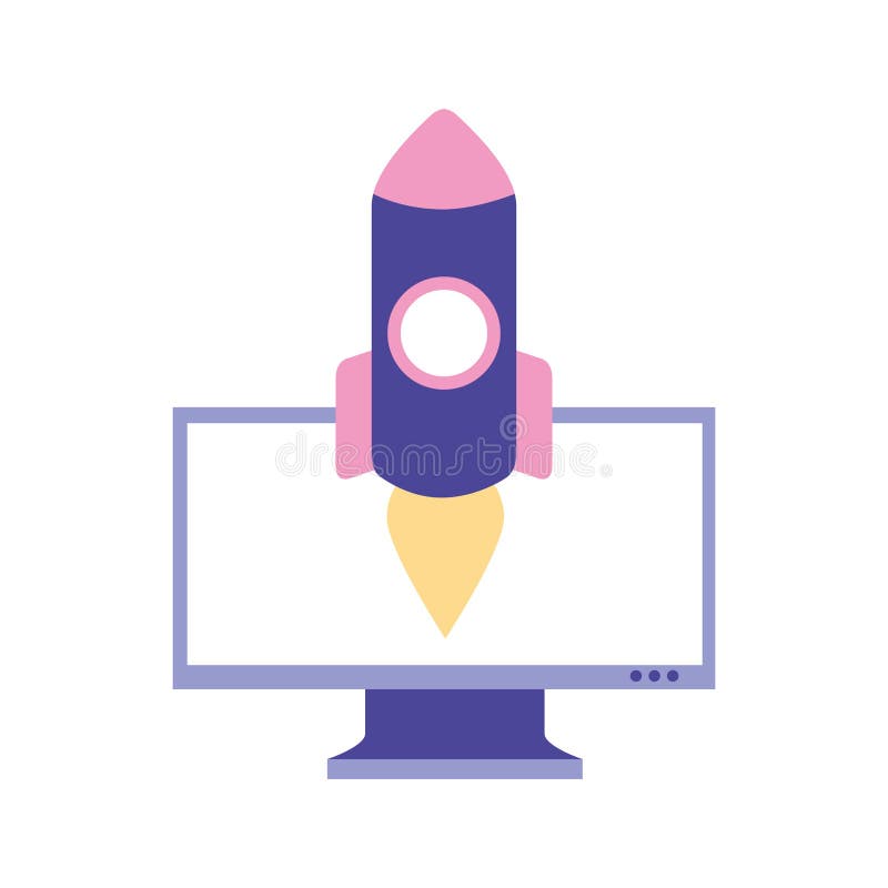 Computer Office Equipment Launching Rocket Stock Vector - Illustration ...