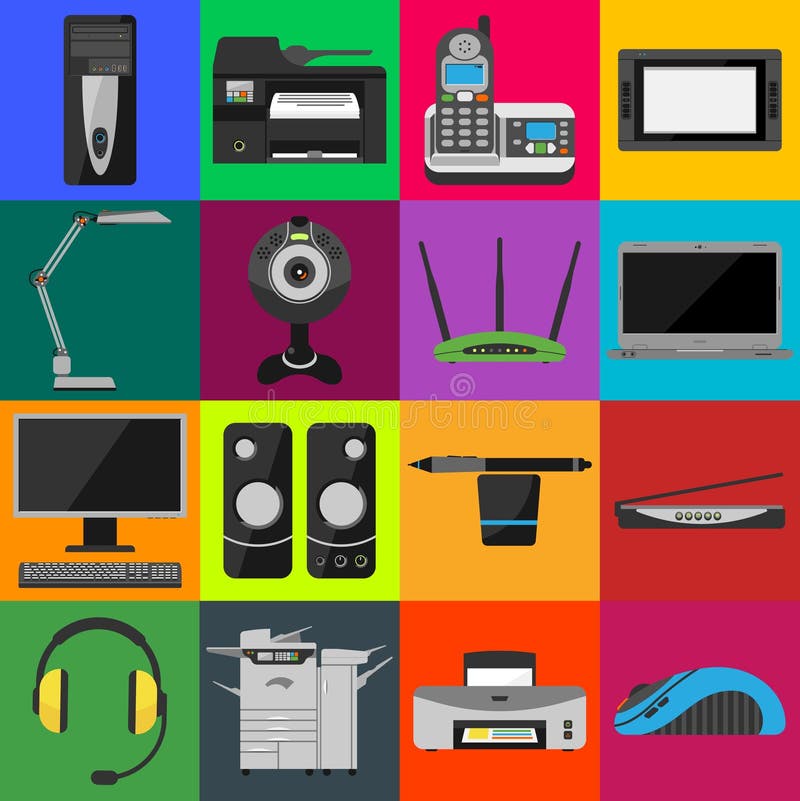 Computer Office Equipment Vector Stock Vector - Illustration of printer ...