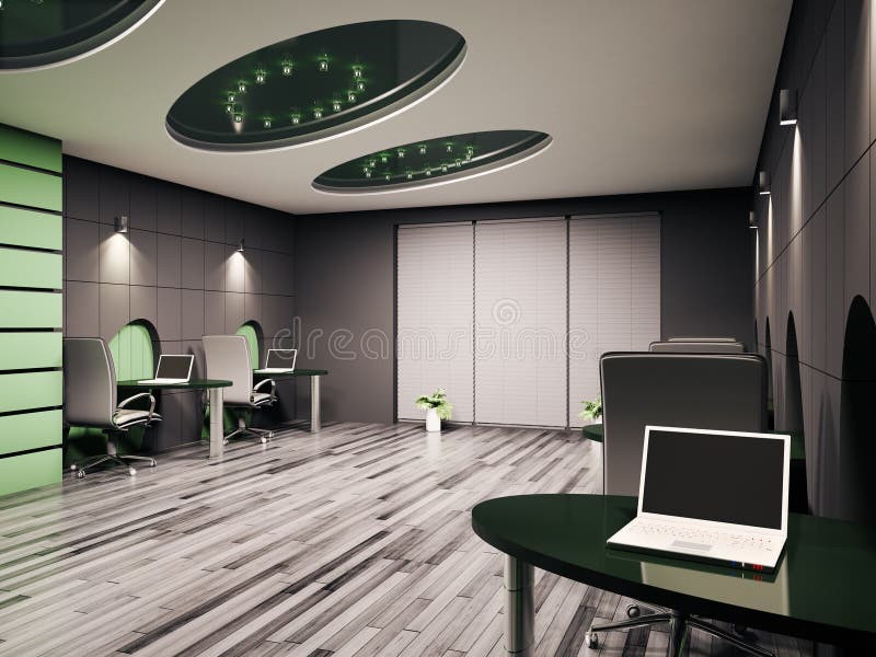 Computer Office Interior 3d Stock Illustration - Illustration of room ...