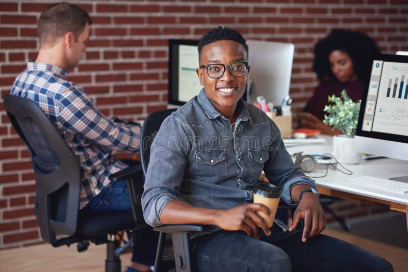 Computer, Office Portrait and Black Man at Startup Tech Company for ...
