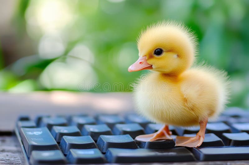 On the Computer in the Office, a Small Yellow Duck Has Been Placed on ...