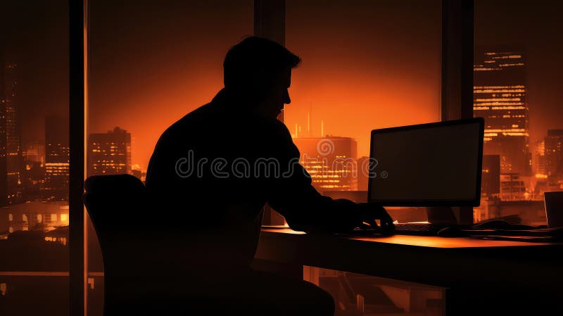 Computer Office Worker Silhouette Stock Illustration - Illustration of ...