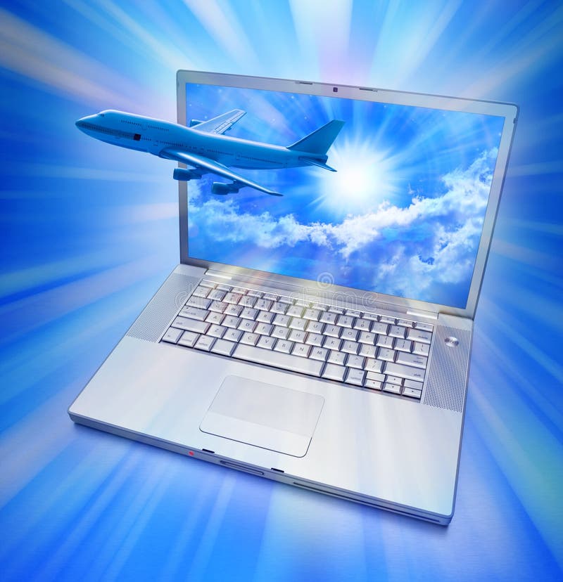Computer Online Travel Airplane Stock Photo - Image of cloud, aeroplane ...