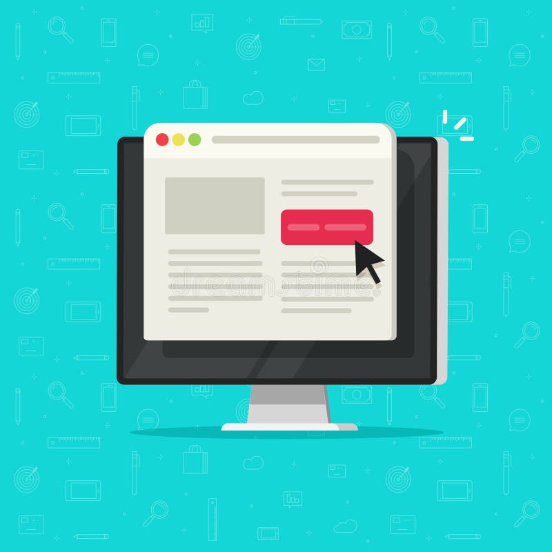Computer Online Web Site Page Screen with Lead Button Click Vector ...