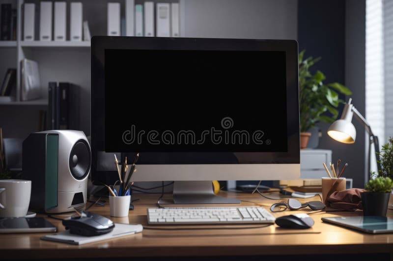 Computer and Other Equipment on Table in the Room with Concept Work ...