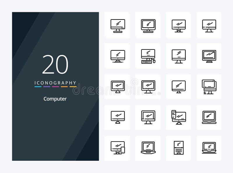 20 Computer Outline Icon for Presentation. Vector Line Icons ...