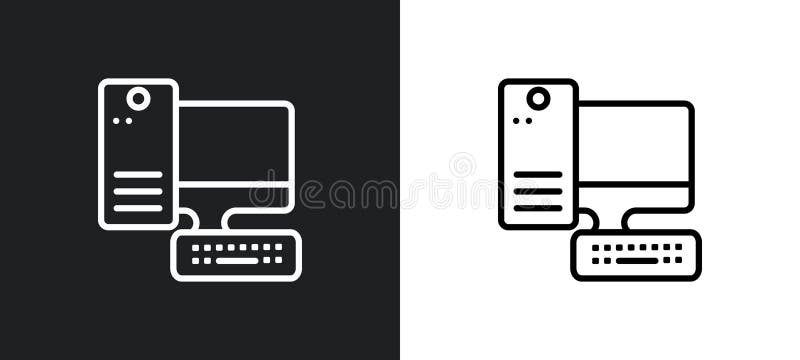 Computer Outline Icon in White and Black Colors. Computer Flat Vector ...