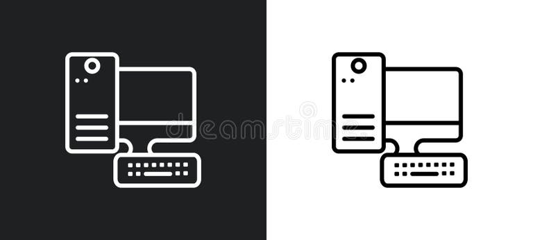 Computer Outline Icon in White and Black Colors. Computer Flat Vector ...