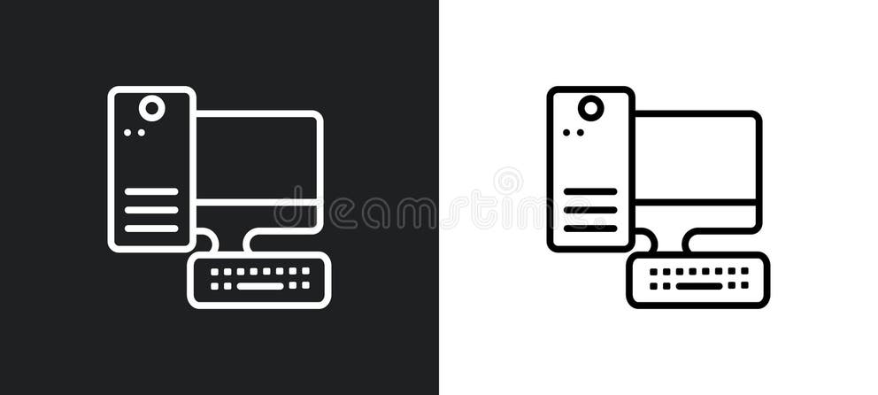 Computer Outline Icon in White and Black Colors. Computer Flat Vector ...