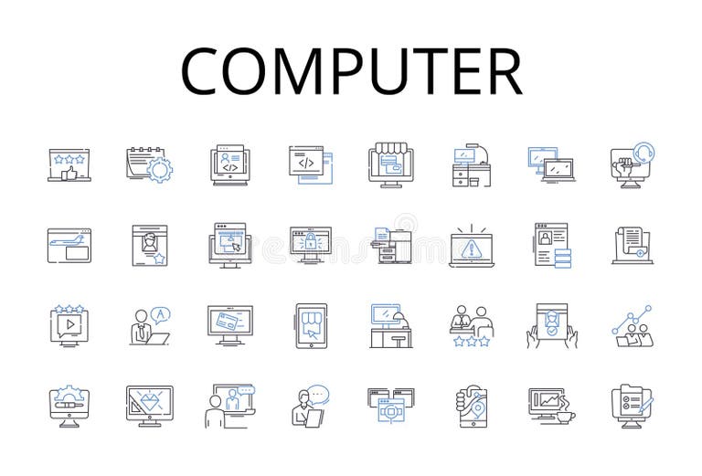 Computer Line Icons Collection. Laptop, Desktop, Machine, Workstation ...