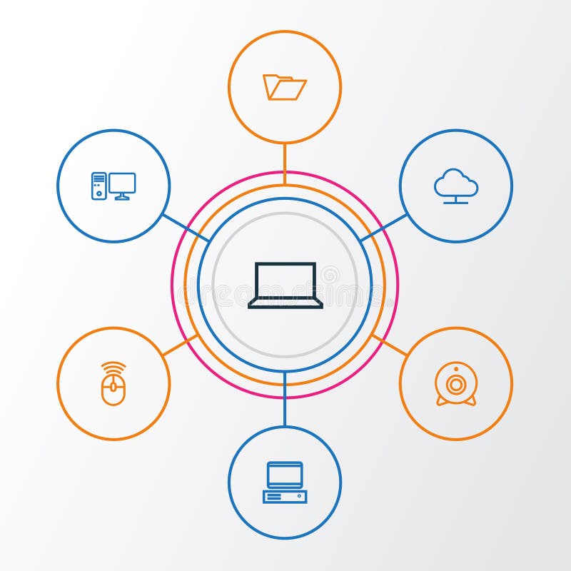 Computer Outline Icons Set. Collection of Laptop, PC, Storage and Other ...