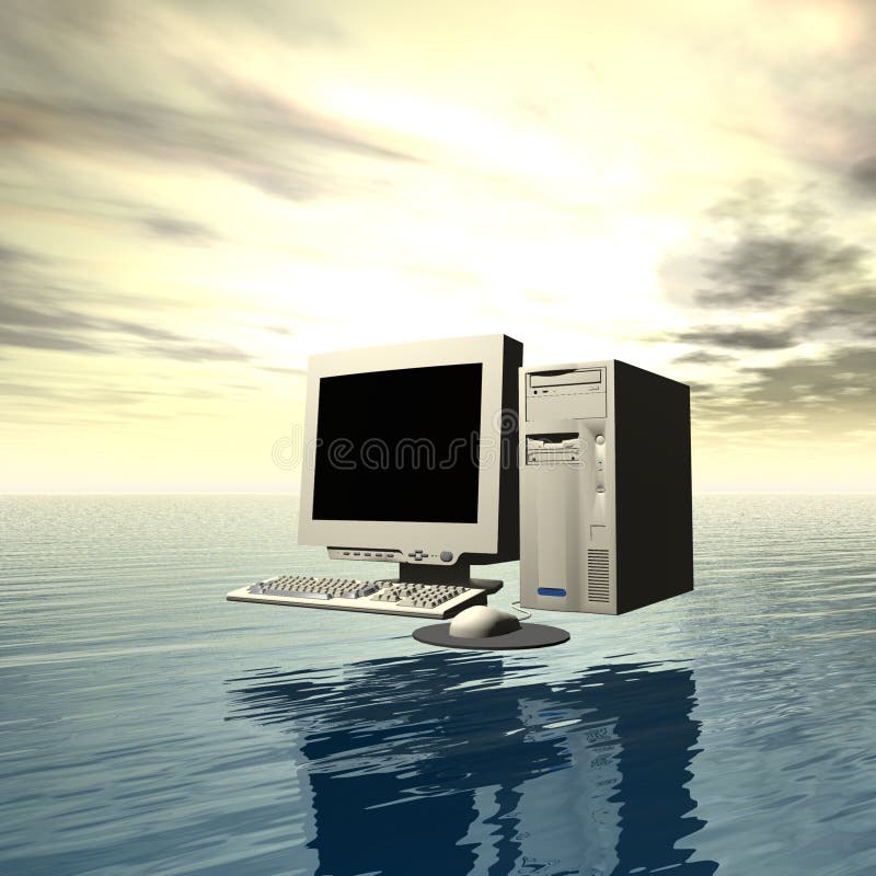Computer over water stock illustration. Illustration of render - 11717279