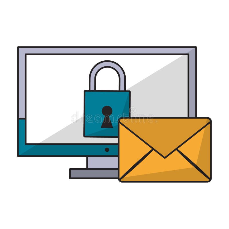 Computer with Padlock and Envelope Stock Vector - Illustration of ...