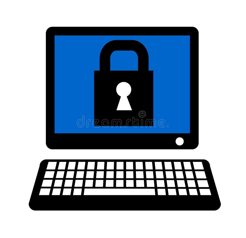 Computer with padlock icon stock illustration. Illustration of monitor ...