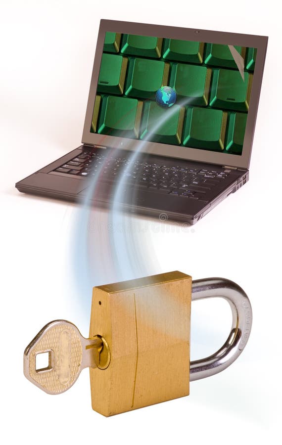 Computer, padlock and key stock photo. Image of macro - 24327662