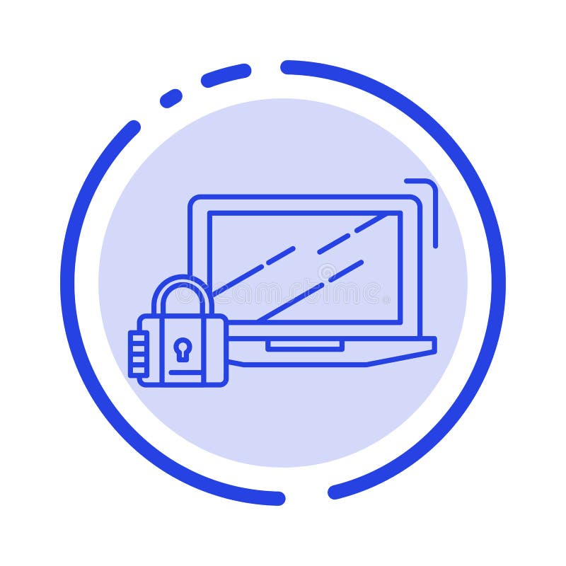 Computer, Padlock, Security, Lock, Login Blue Dotted Line Line Icon ...