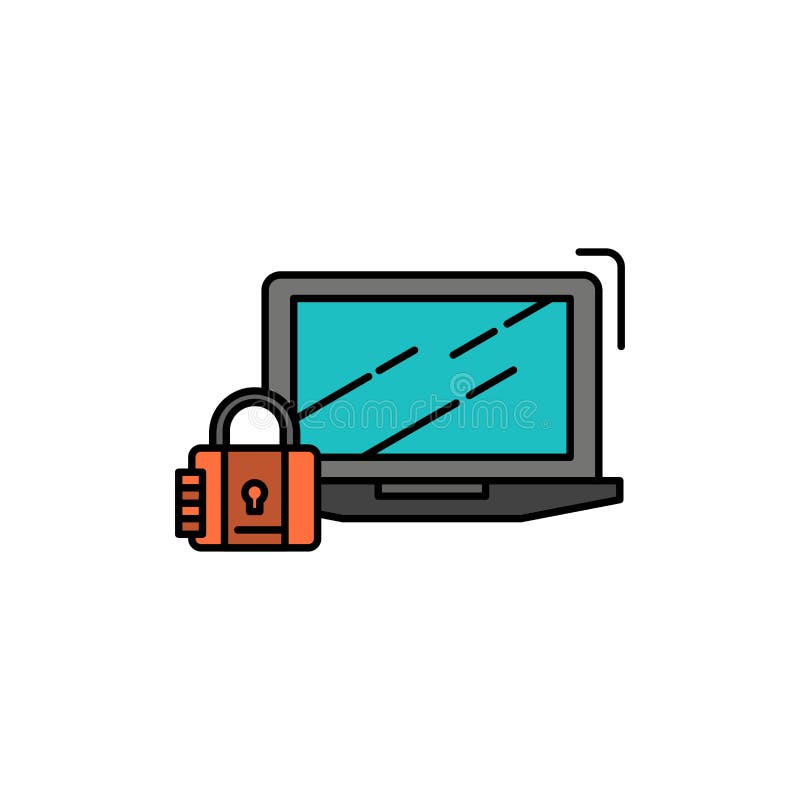 Computer, Padlock, Security, Lock, Login Flat Color Icon. Vector Icon ...