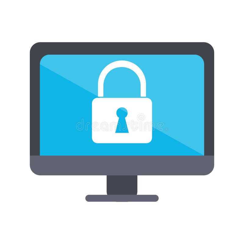 Computer with Padlock and Magnifying Glass Stock Vector - Illustration ...