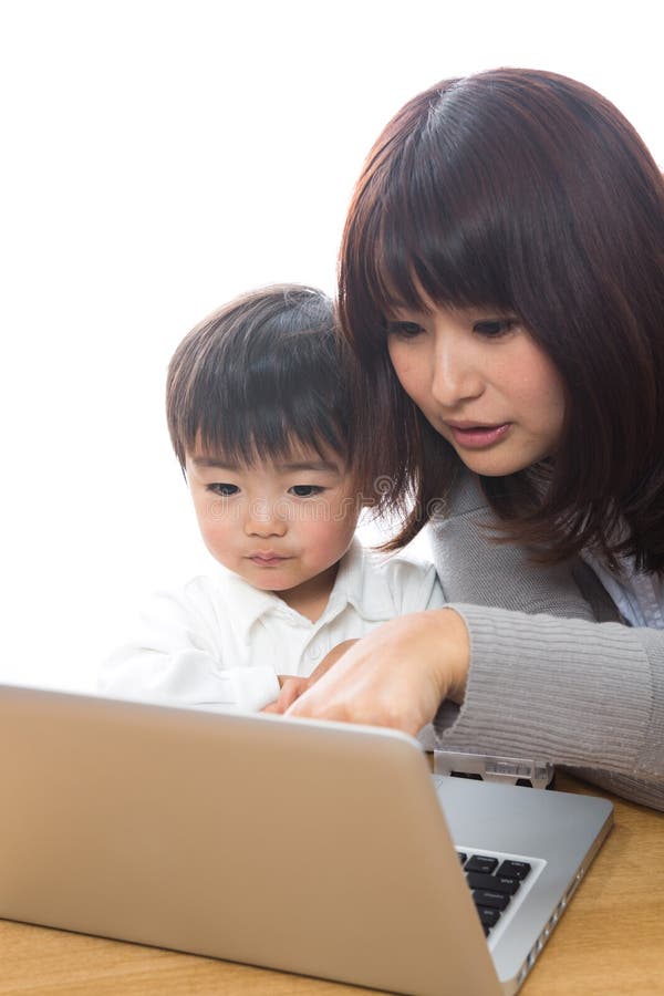 Computer and Parent and Child Stock Photo - Image of white, smile: 24401710