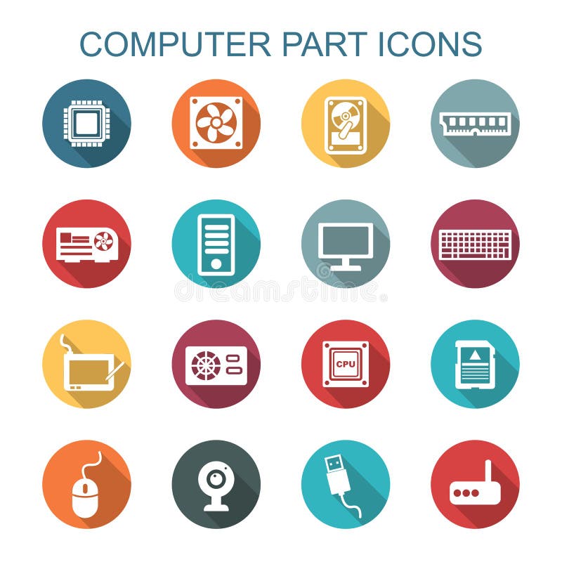 Computer Part Long Shadow Icons Stock Vector - Illustration of ...