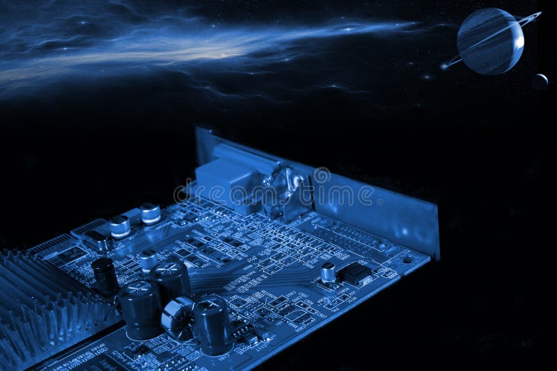 Computer Part in Outer Space Technology Stock Photo - Image of electron ...