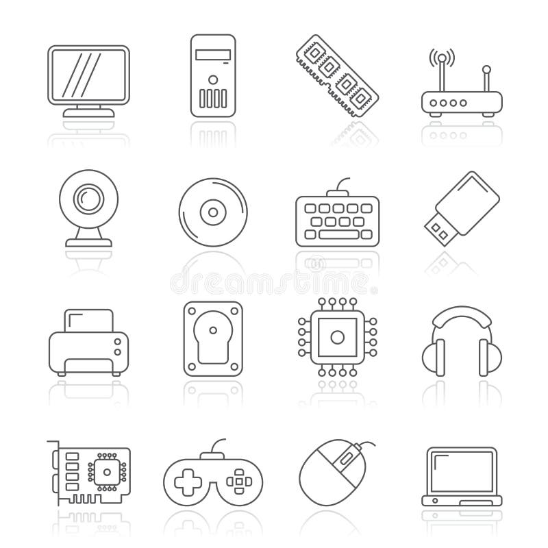 Computer Parts and Accessories Icons Stock Illustration - Illustration ...