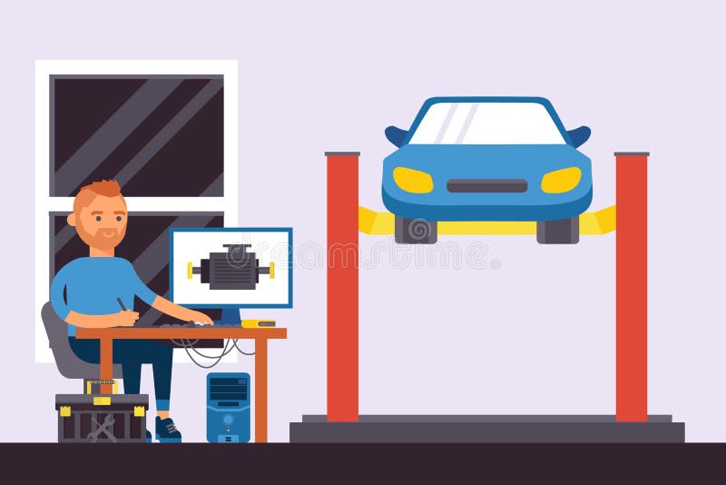 Computer Parts Auto Diagnostics Vector Illustration. Man Character Use ...
