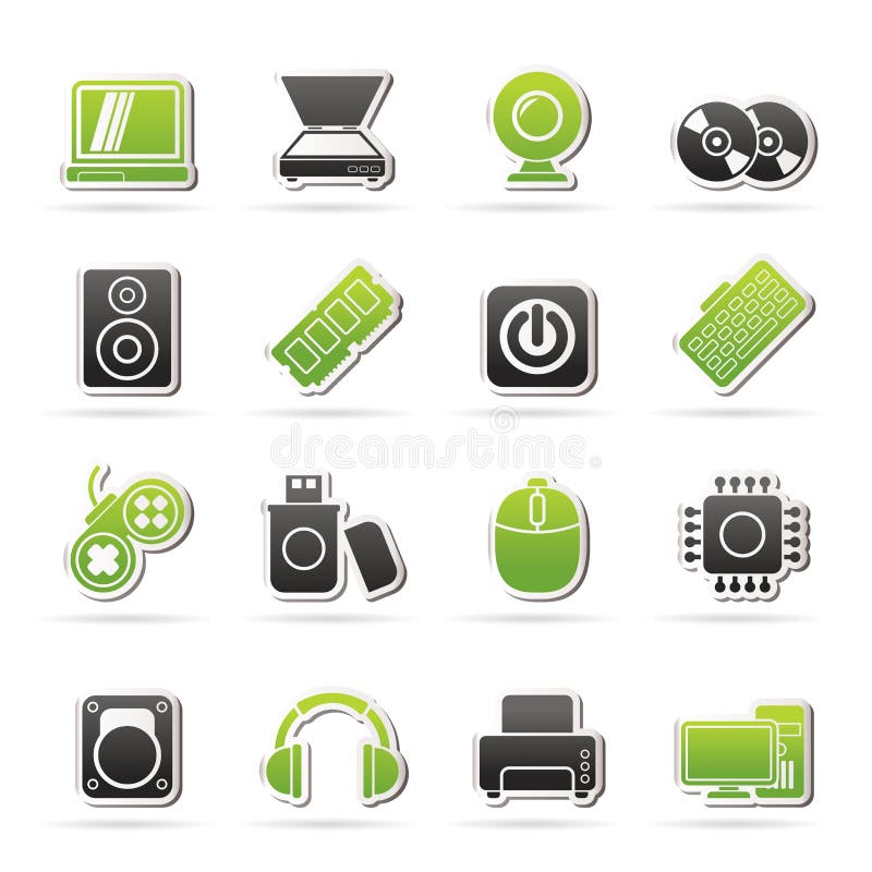 Computer Parts and Devices Icons Stock Vector - Illustration of ...