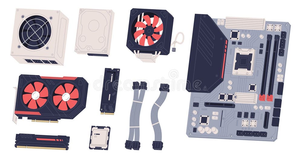 Computer Parts. Modern Elements for Assembling a Powerful Fast Personal ...