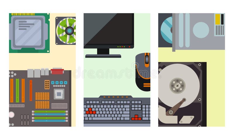 Set of Various Electronics Devices Computer Parts Vector. Stock Vector ...