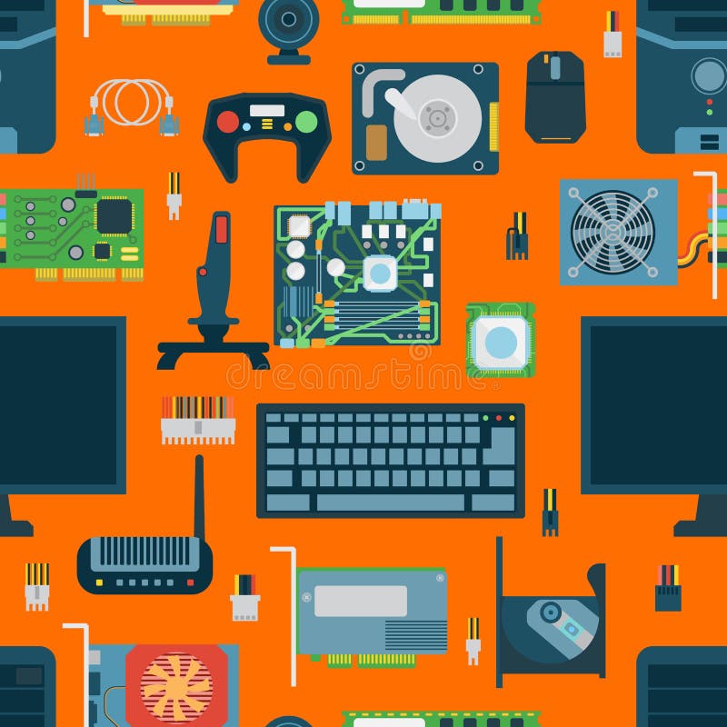 Computer Parts Seamless Pattern Stock Vector - Illustration of network ...