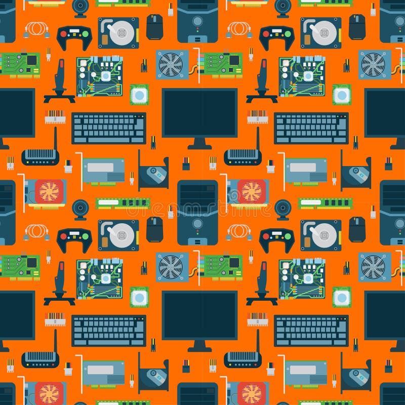 Computer Parts Seamless Pattern. Stock Vector - Illustration of ...