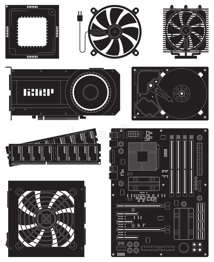 Computer parts symbols set stock vector. Illustration of disc - 89598962