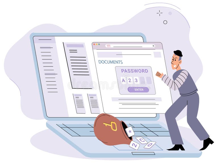 Computer Password Hack, Cyber Criminal with Laptop Stealing User ...