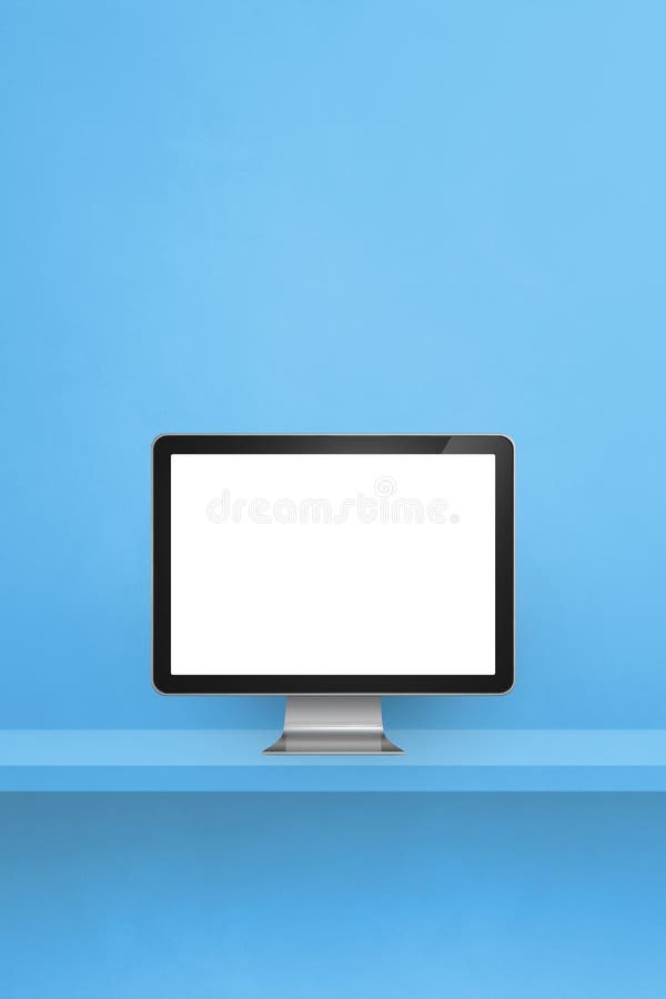 Computer Pc on Blue Desk Background Stock Illustration - Illustration ...