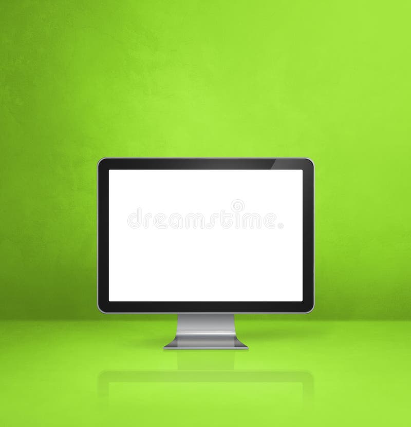 Computer Pc on Green Desk Background Stock Illustration - Illustration ...