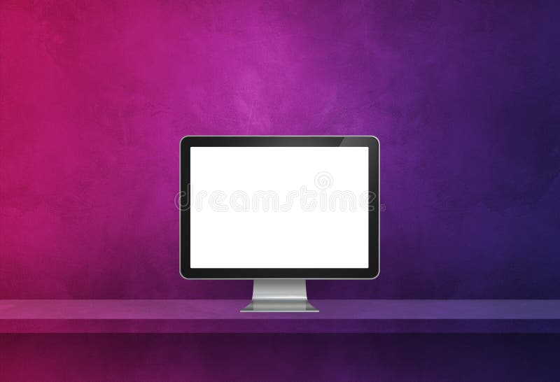 Computer Pc on Purple Shelf Banner Stock Illustration - Illustration of ...