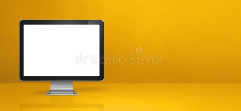 Computer Pc - Yellow Office Desk Banner. 3D Illustration Stock ...