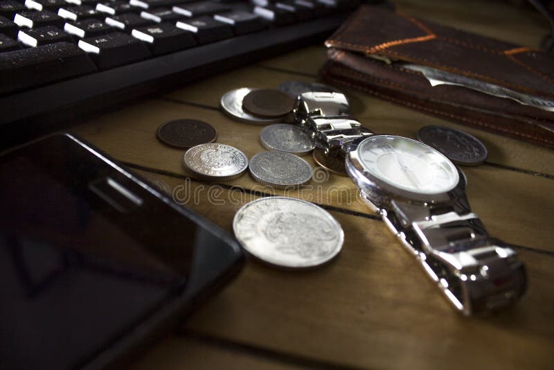 Computer, Pen, Timer and Schedules for Money Financial Concept Stock ...