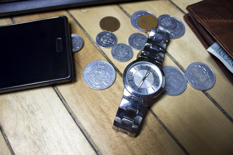 Computer, Pen, Timer and Schedules for Money Financial Concept Stock ...