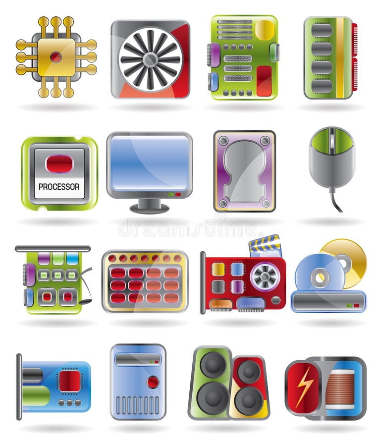 Vector Detailed Computer Parts Icon Set. Part 5 Stock Vector ...